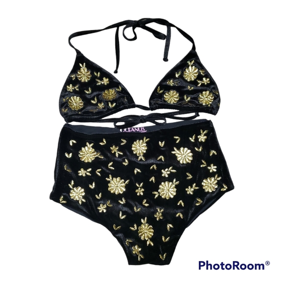 Oceanus | Swim | Oceanus Large Whitney Velvet Black Floral Twopiece ...